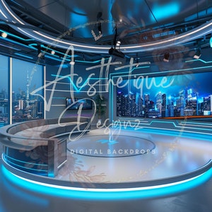 News Anchor Set Digital Backdrop Newscaster Background for Creative ...
