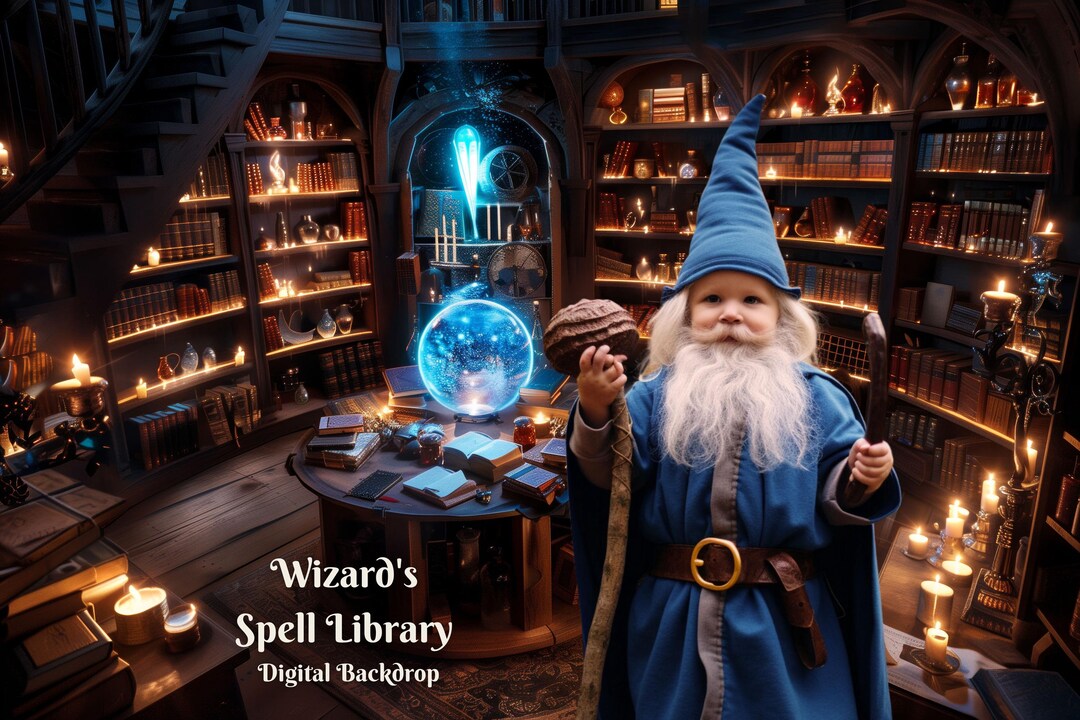 Wizard's Spell Library Digital Backdrop Wizard's Spell Book Background ...