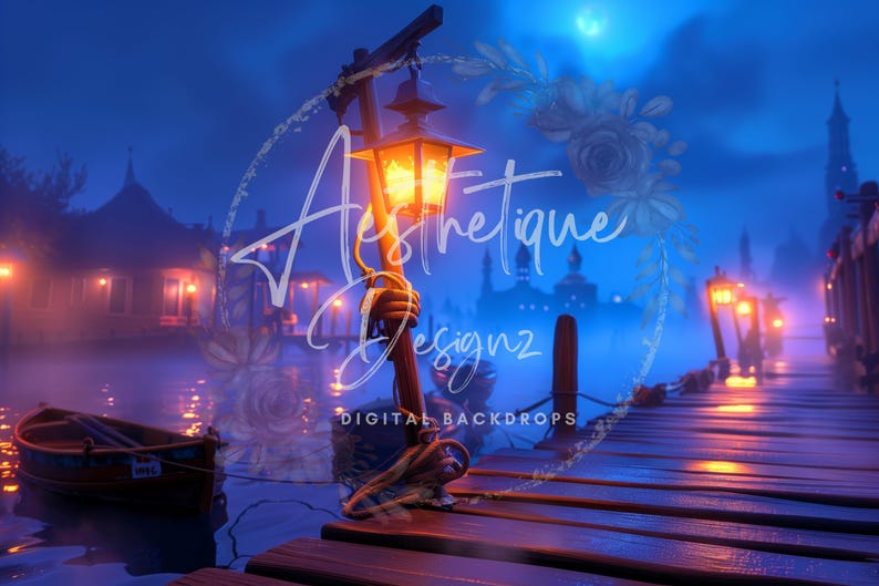 Eerie Fishing Docks Digital Backdrop Mystery Ghost Ship Digital ...