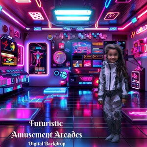 Futuristic Amusement Arcades Digital Backdrop for Arcade Machine ...