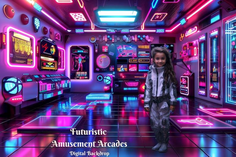 Futuristic Amusement Arcades Digital Backdrop for Arcade Machine ...