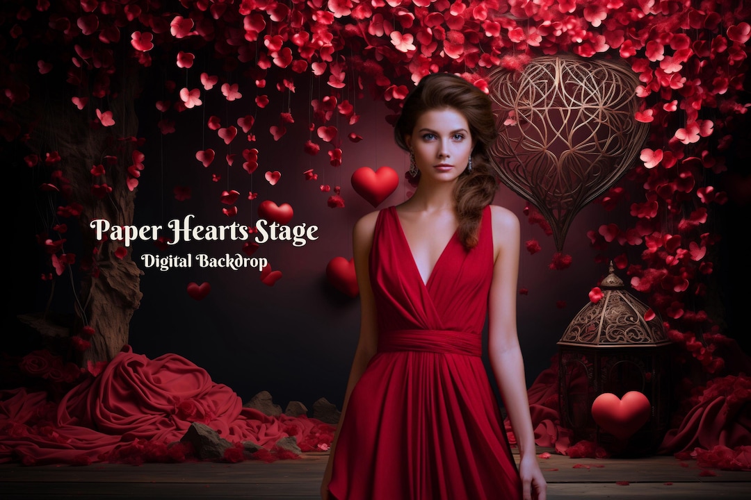 Paper Hearts Stage Digital Backdrop for Valentines Composite Images ...