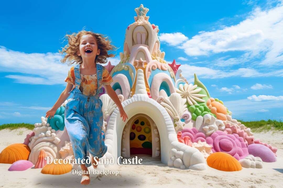 Decorated Sand Castle Digital Backdrop Hot Summer Beach Digital ...
