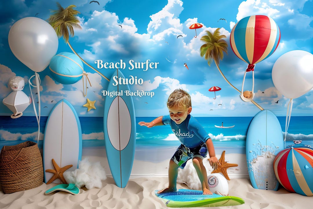 Beach Surfer Studio Digital Backdrop Summer Outing Digital Background ...