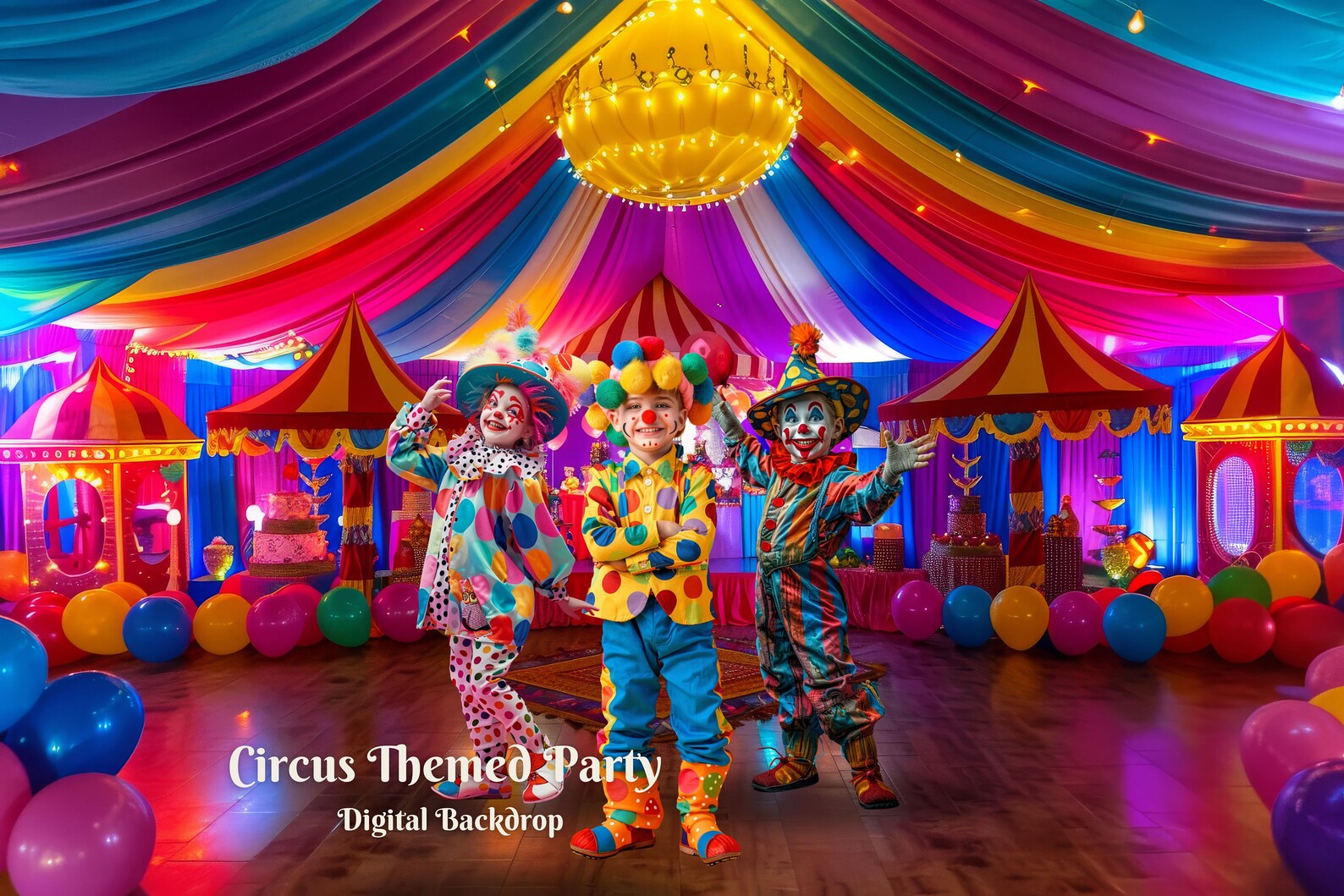 Circus Themed Party Digital Backdrop Colorful Tent Photo Background ...