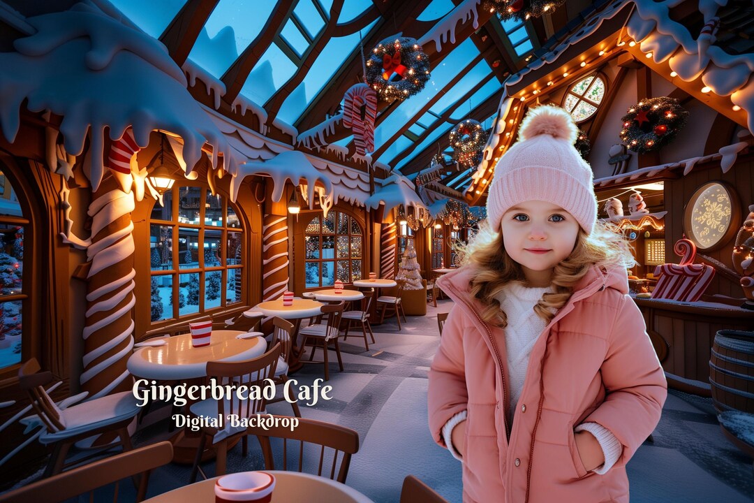 Gingerbread Cafe Digital Backdrop Gingerbread House Photography ...