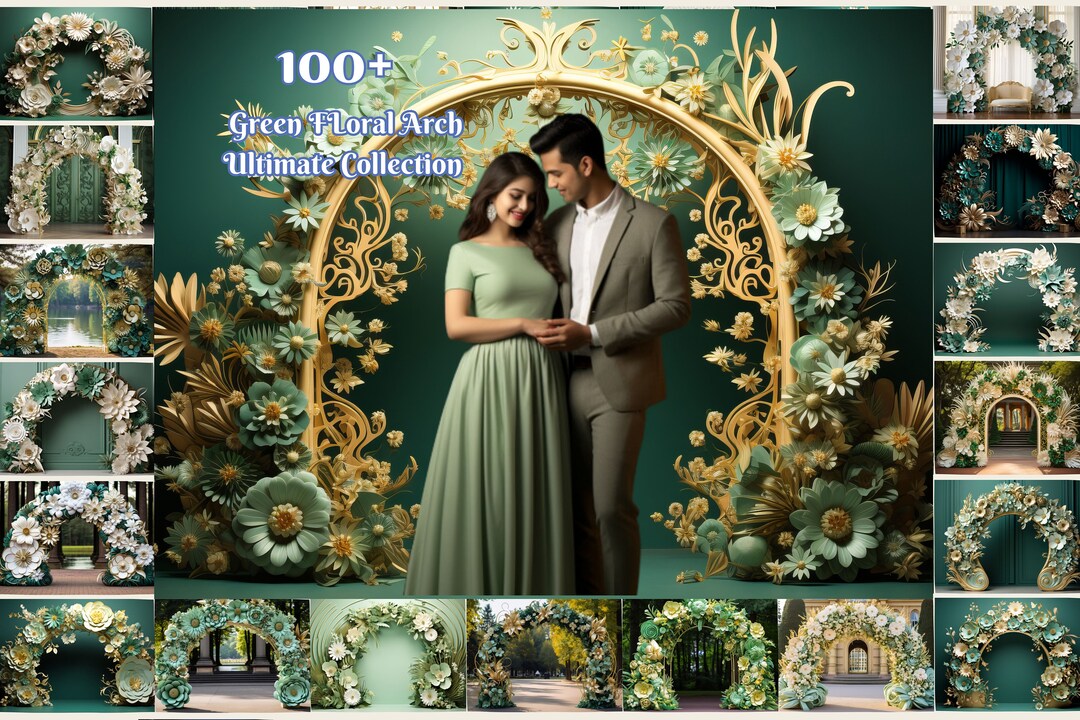 106 Green Floral Arch Backdrop Light Green Photography Background Green ...