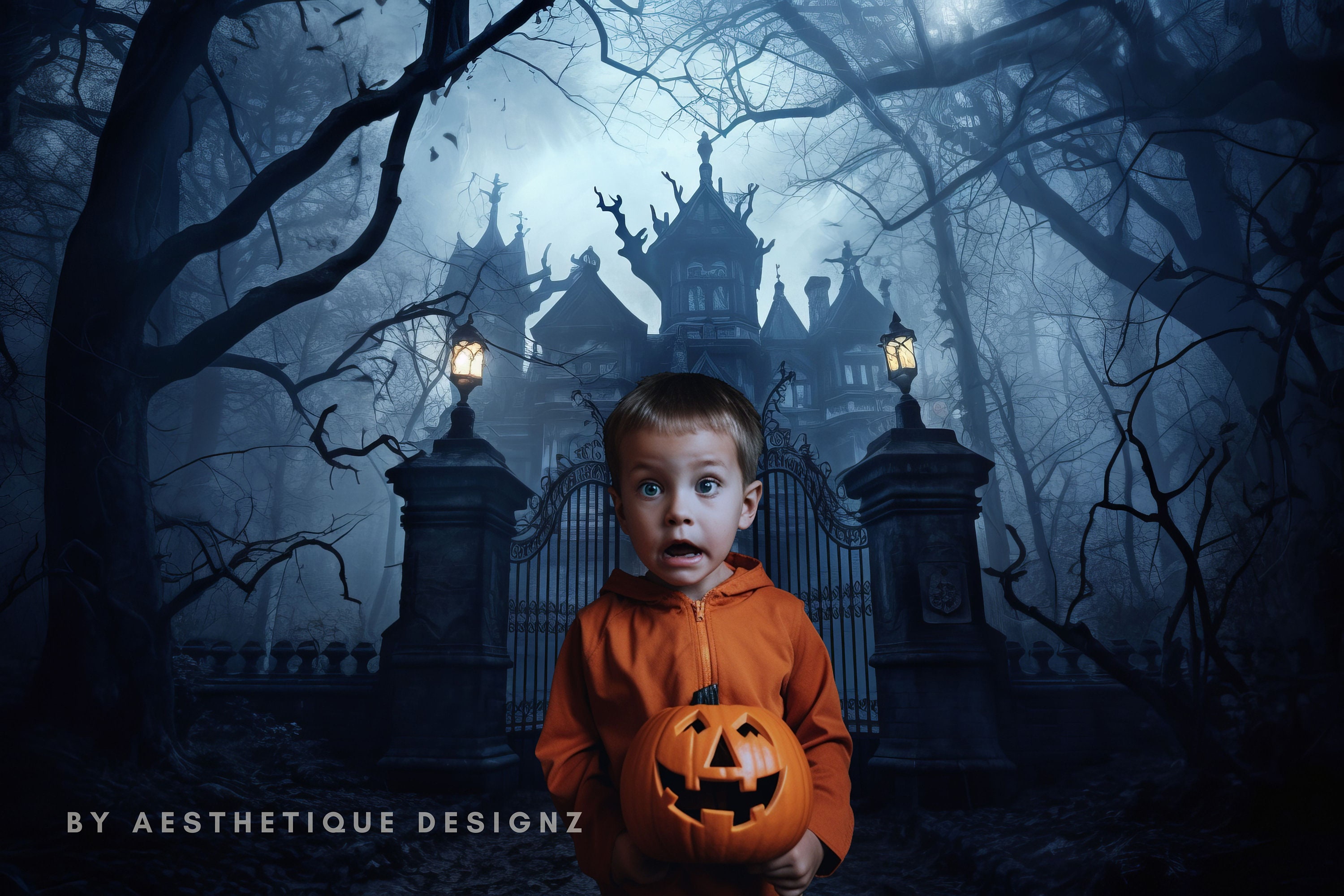 Spooky Haunted House Digital Backdrop Halloween Photo Background Horror ...