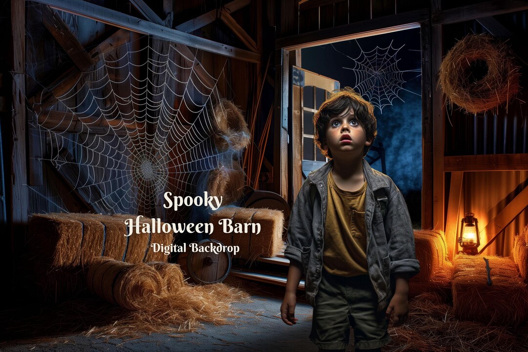 Spooky Halloween Barn Digital Backdrop Hay Barn Background Stable ...