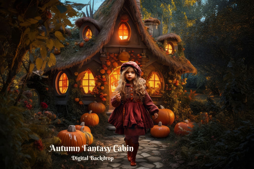 Autumn Fantasy Cabin Digital Backdrop Fairy Tale House Digital ...