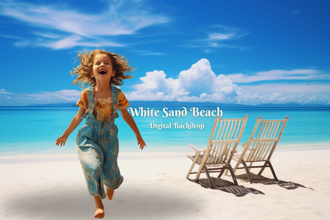 White Sand Beach Digital Backdrop Deckchair by the Beach Digital ...