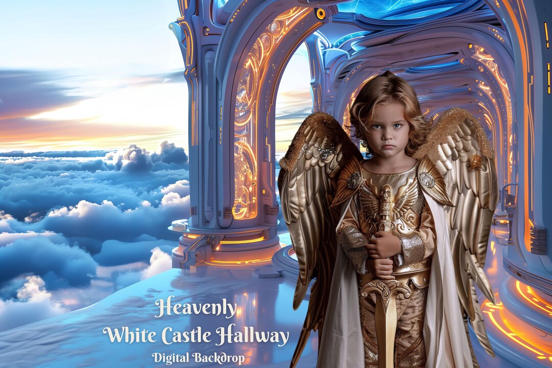 Heavenly White Castle Hallway Digital Backdrop White Marble Hall in the ...