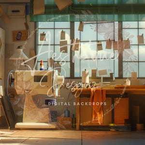 Tailor's Workstation Digital Backdrop Seamster and Seamstress Workshop ...