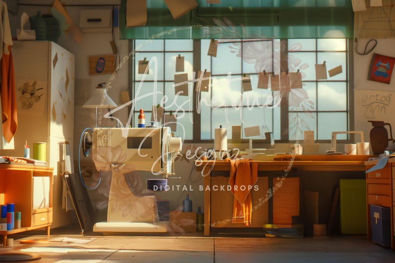 Tailor's Workstation Digital Backdrop Seamster and Seamstress Workshop ...