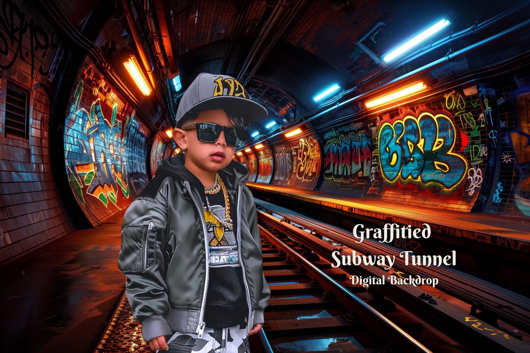 Graffitied Subway Tunnel Digital Backdrop for Spray Paint Wall ...