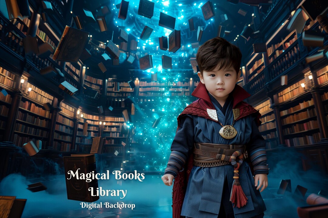 Magical Books Library Digital Backdrop Wizard's Spell Book Background ...