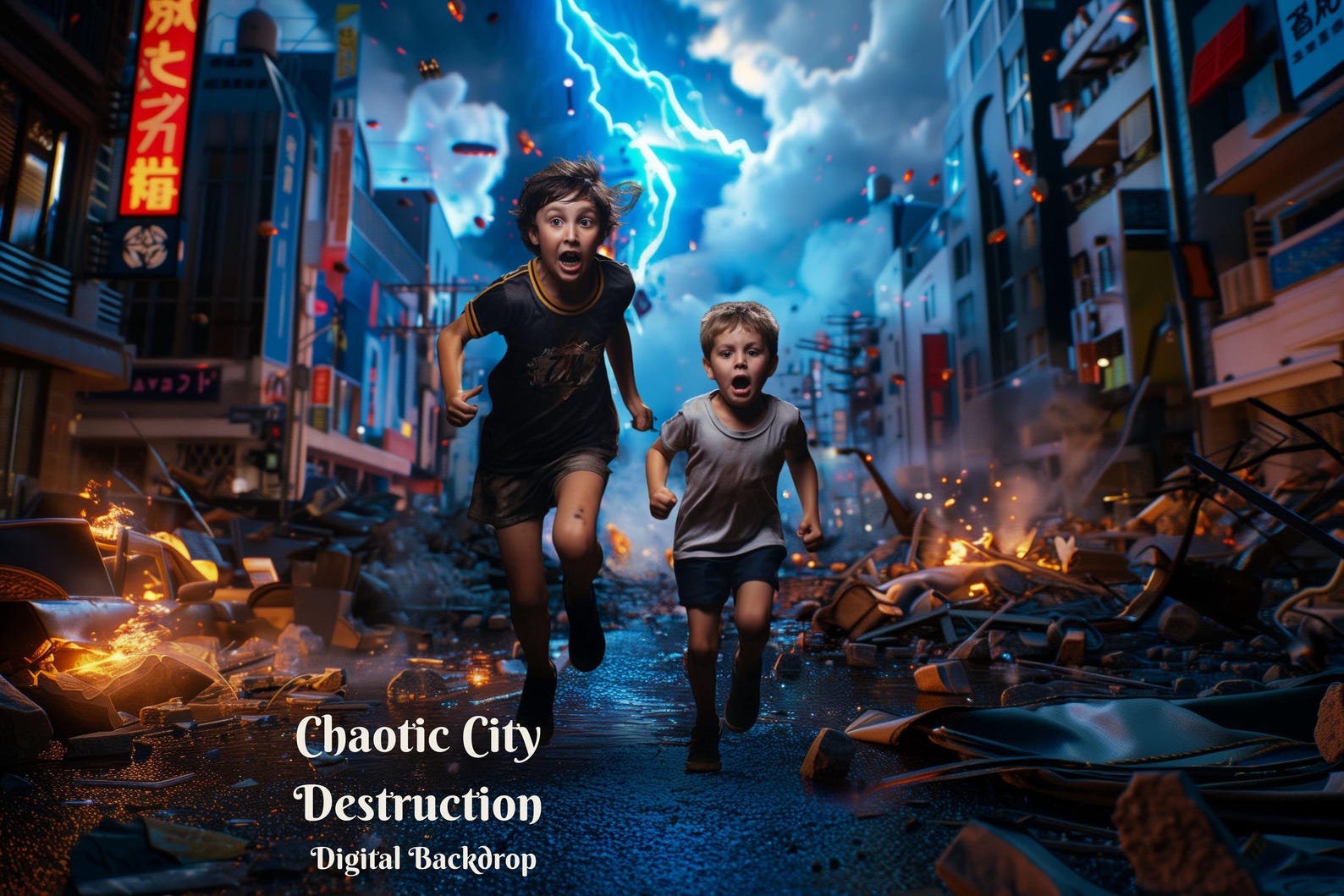 Chaotic City Destruction Digital Backdrop for Villain Destruction ...