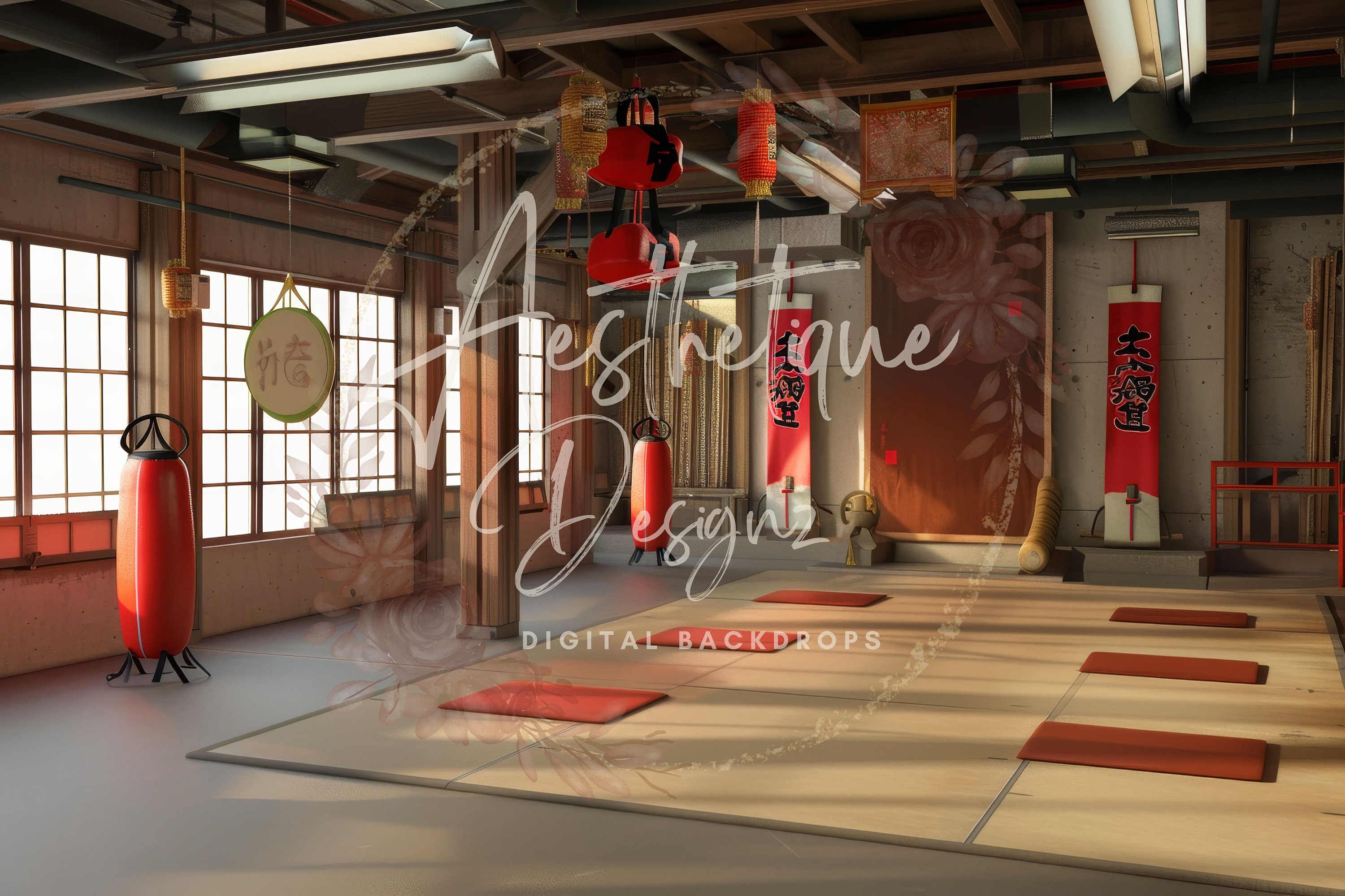 Karatedo Dojo Digital Backdrop Old Karate Gym Digital Background ...
