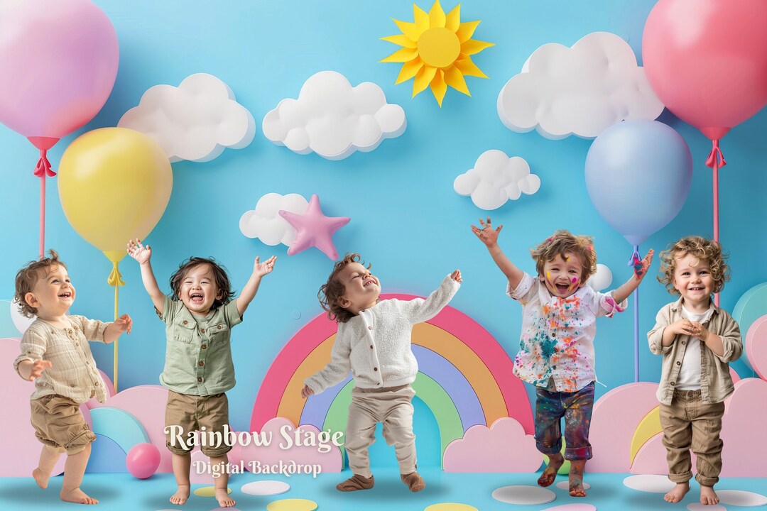 Rainbow Stage Digital Backdrop Kid's Playground Photo Background for ...
