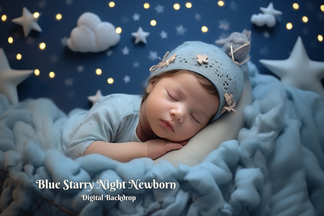 Blue Starry Night Newborn Digital Backdrop for Baby Photoshoot Images ...