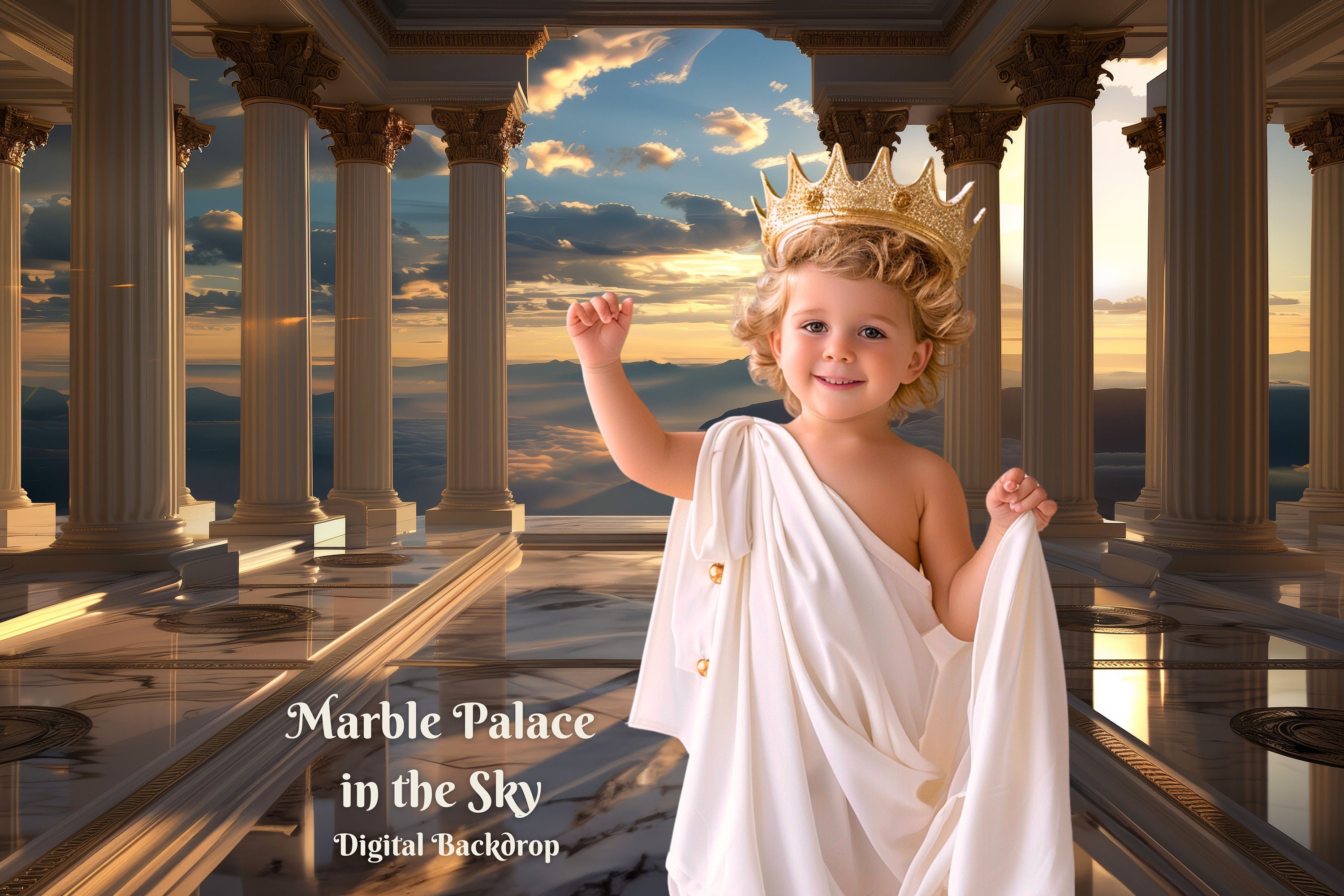 Marble Palace in the Sky Digital Backdrop Greek Gods Digital Background ...