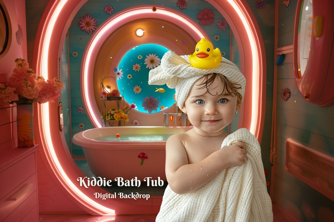Kiddie Bath Tub Digital Backdrop Taking a Shower Photo Background ...
