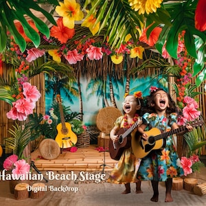 Hawaiian Beach Stage Digital Backdrop for Beach Floral Theme Composite ...