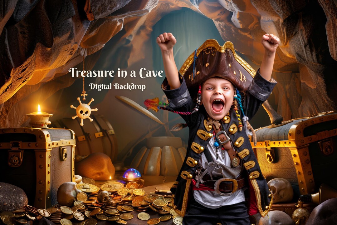 Treasure in a Cave Digital Backdrop Hidden Treasure Photo Background ...