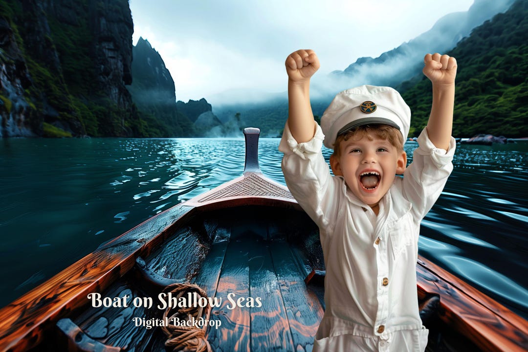 Boat on Shallow Seas Digital Backdrop for Sea Survivor Photo Background ...