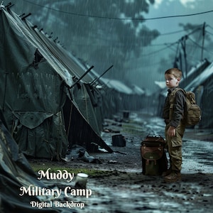 Muddy Military Camp Digital Backdrop Soldier's Barracks Digital ...