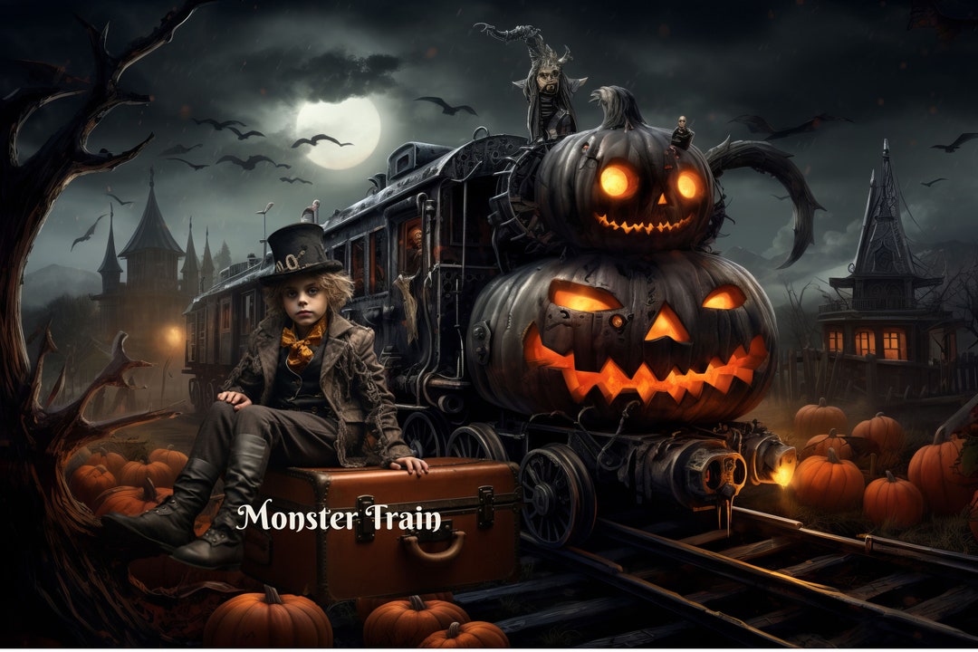 Monster Train Digital Backdrop Halloween Spooky Train Digital ...