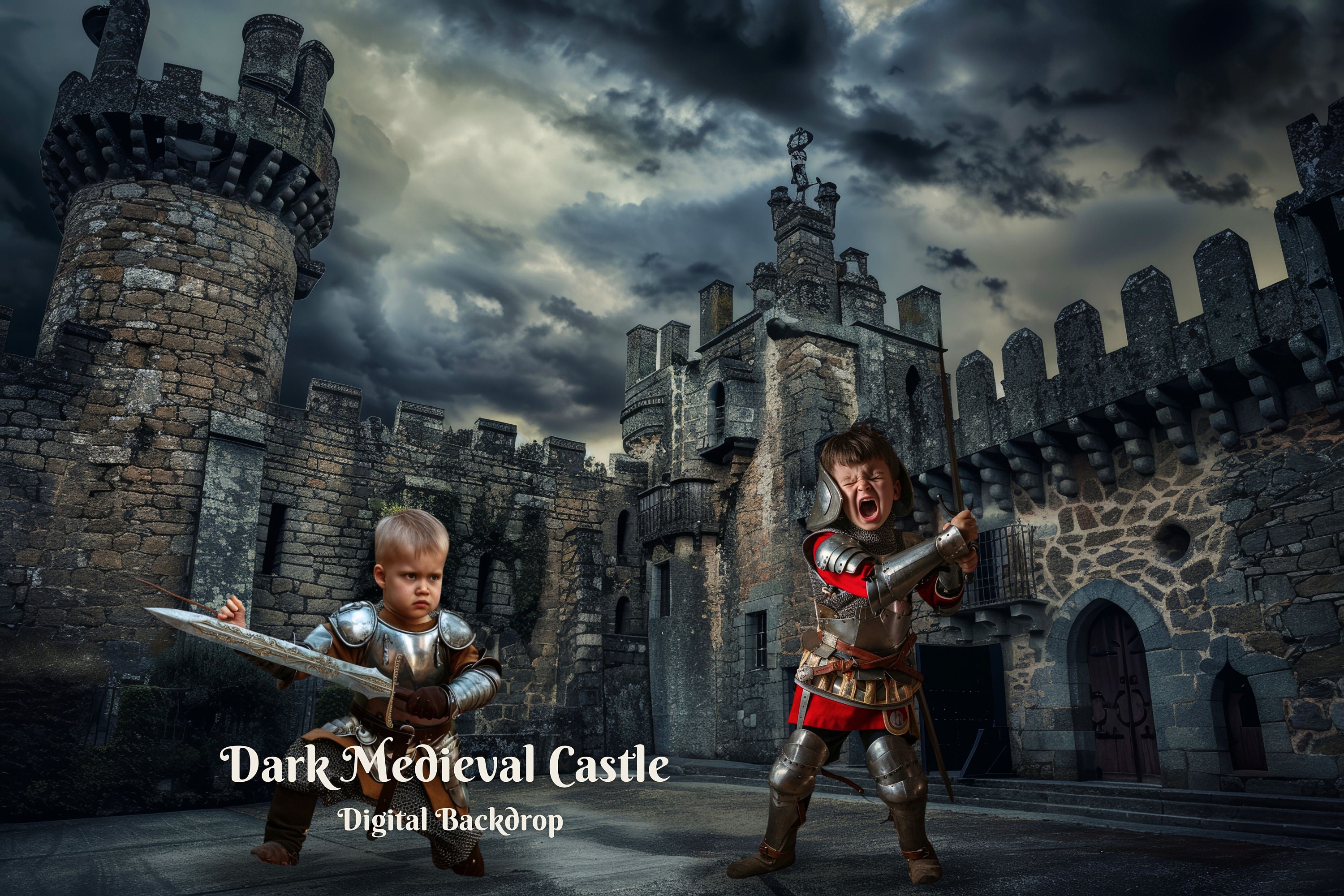 Dark Medieval Castle Digital Backdrop Medieval Era Digital Background ...