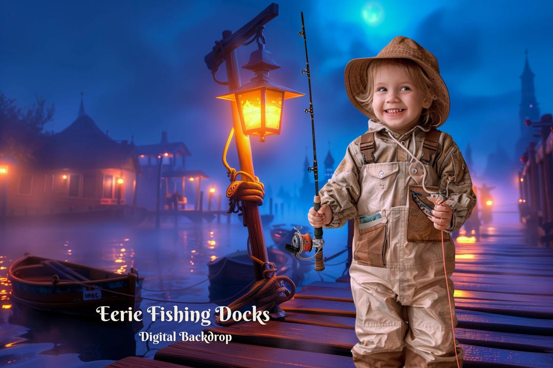 Eerie Fishing Docks Digital Backdrop Mystery Ghost Ship Digital ...