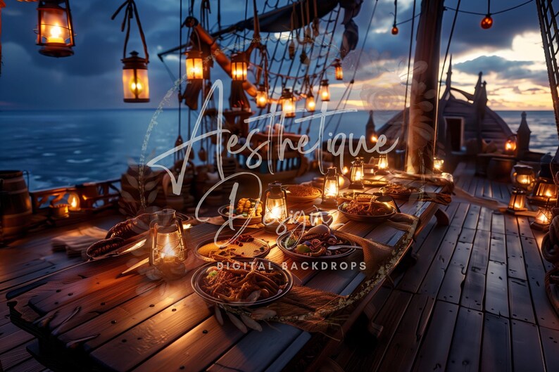 Pirate's Feast Digital Backdrop Pirate Ship Banquet Photo Background ...