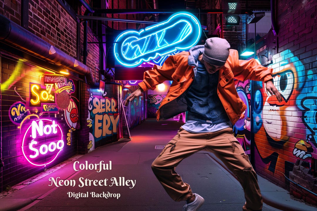 Colorful Neon Street Alley Digital Backdrop for Street Dancers ...