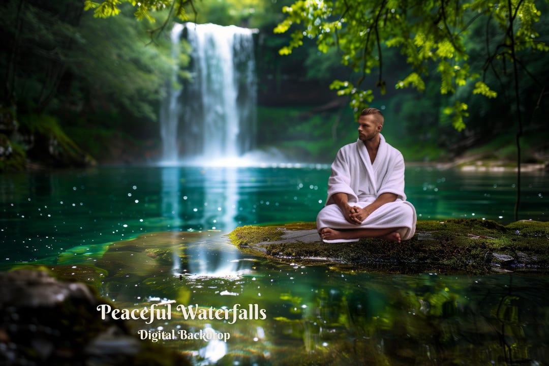 Peaceful Waterfalls Backdrop Waterfall Stream Photo Background Mossy ...