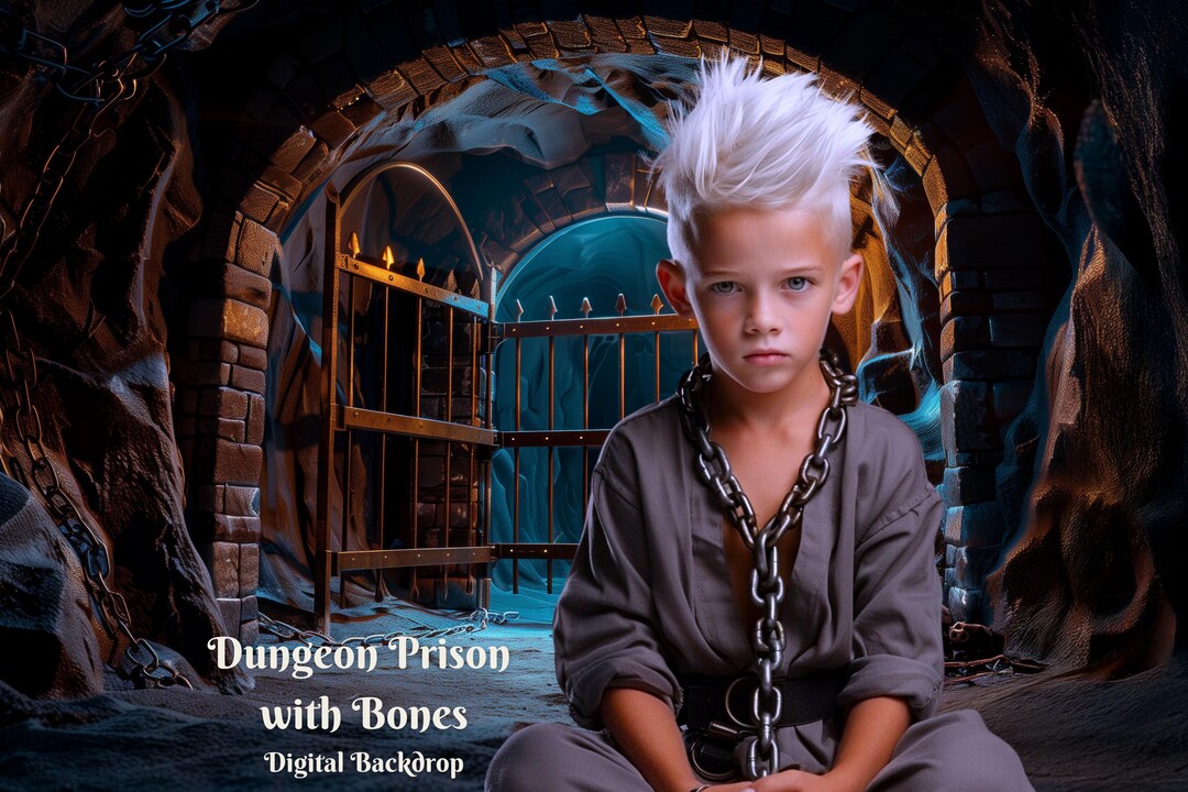 Dungeon Prison With Bones Digital Backdrop Stone Cell Digital ...