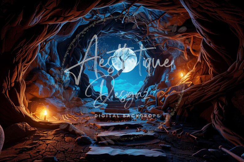 Spooky Withered Forest Cave Digital Backdrop for Mystery Forest Cave ...