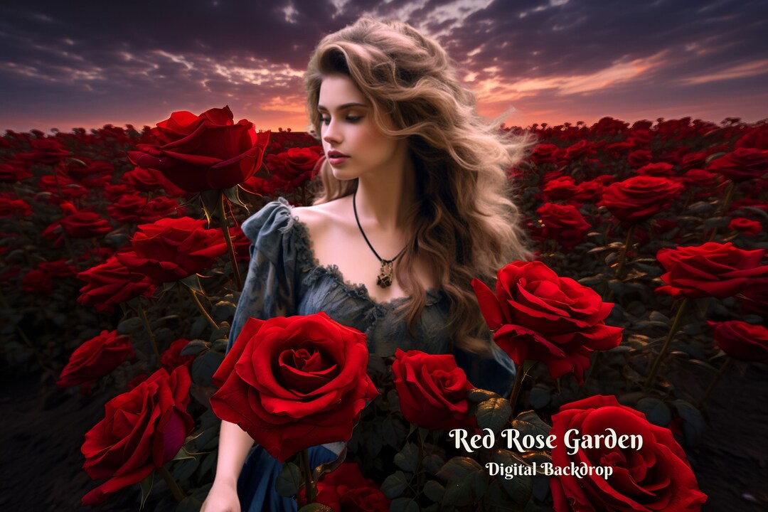 Red Rose Field Digital Backdrop Giant Roses Dusk Digital Background for ...