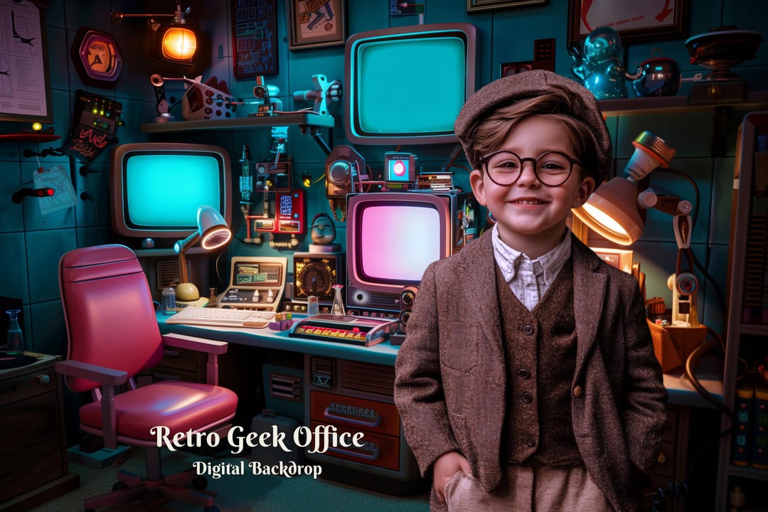 Retro Geek Office Digital Backdrop Radio Communication Specialist for ...