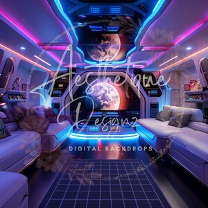 Space Station Lounge Digital Backdrop for Futuristic City Composite ...