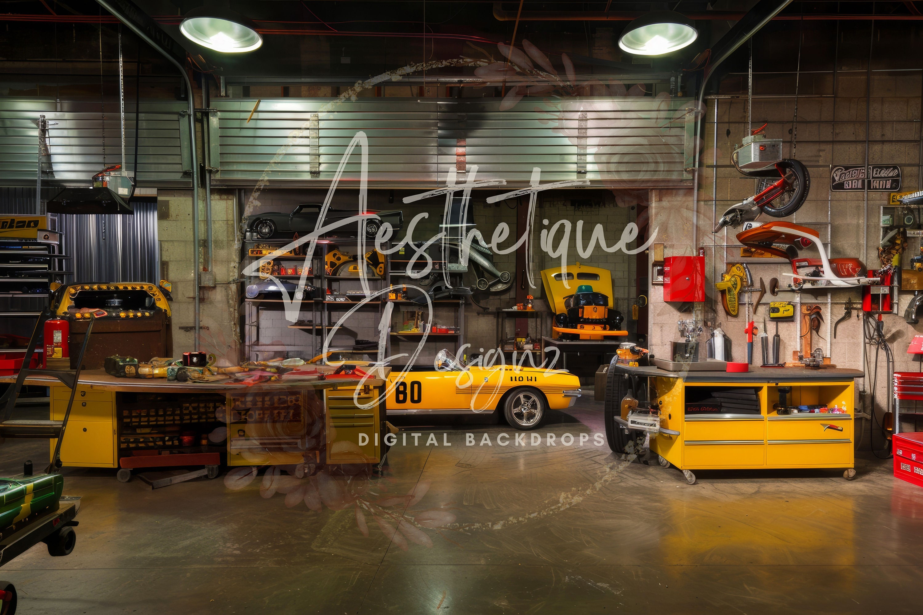 Mechanic's Garage Digital Backdrop Car Technician Photography ...