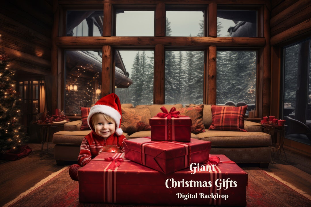 Giant Christmas Gifts Digital Backdrop Rustic Christmas Celebration ...