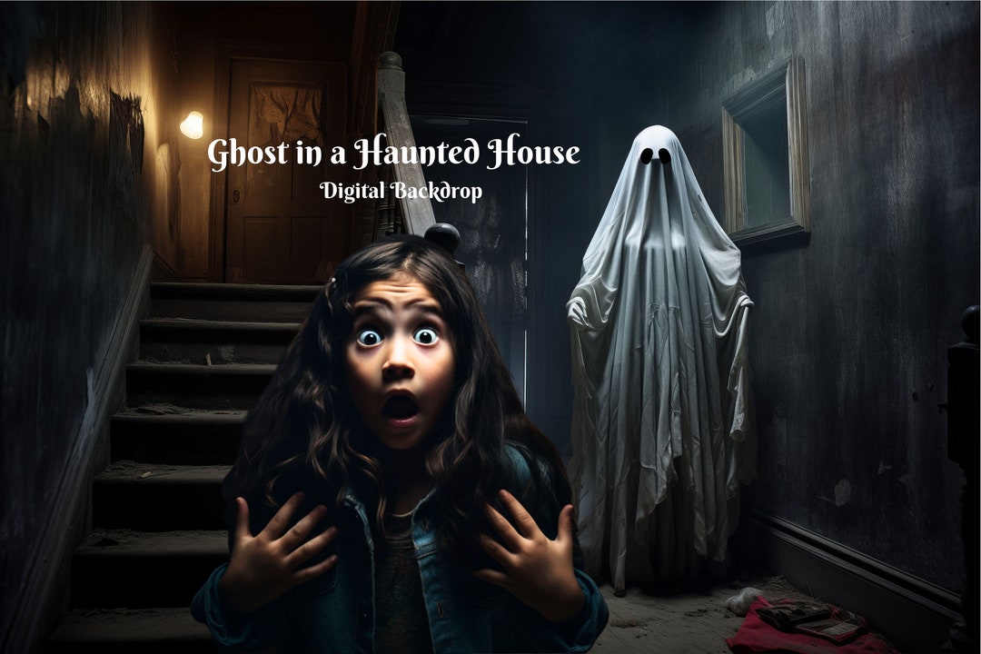 Ghost in a Haunted House Digital Backdrop Spooky Halloween Digital ...