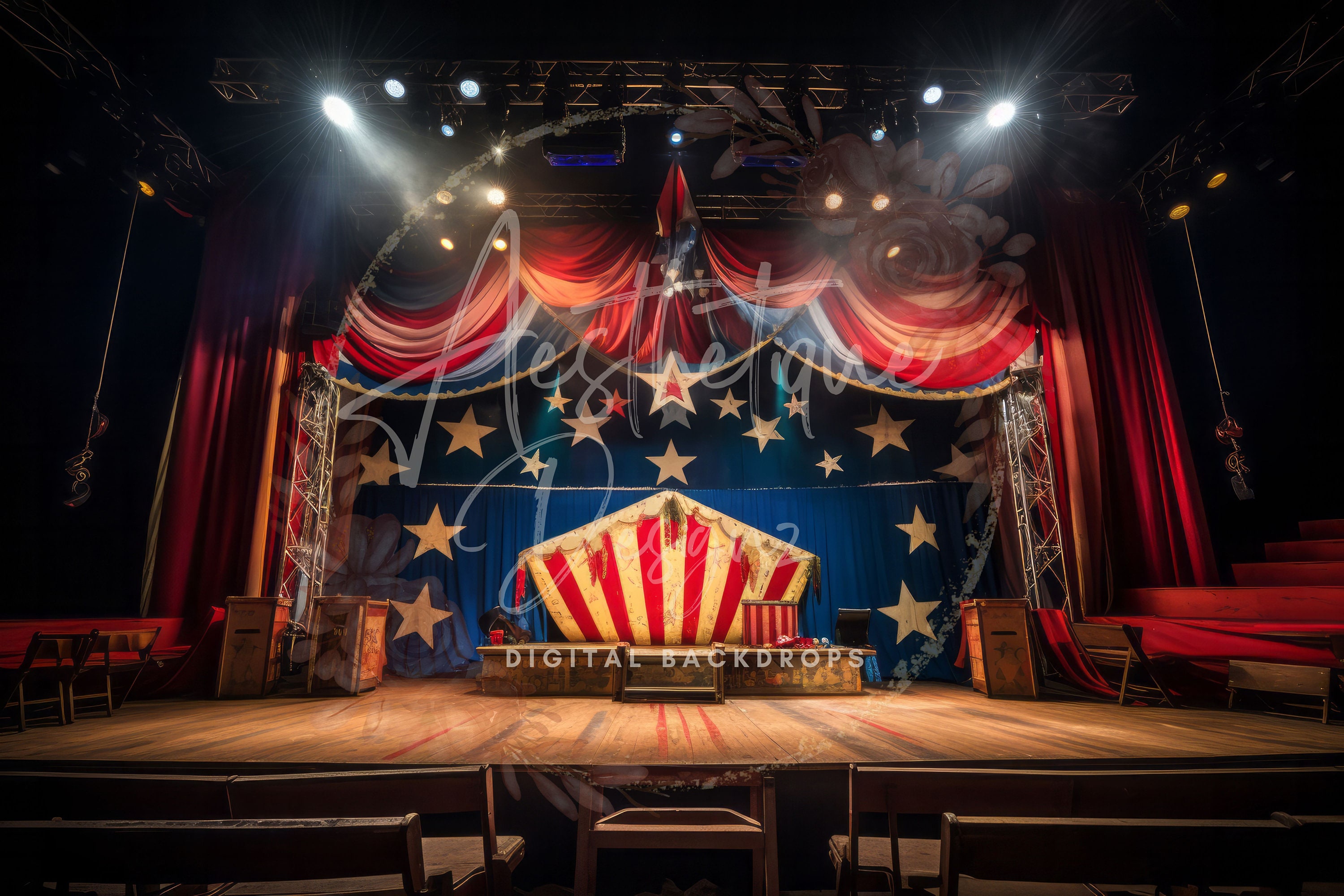 Circus Stage Digital Backdrop Colorful Circus Platform - Etsy