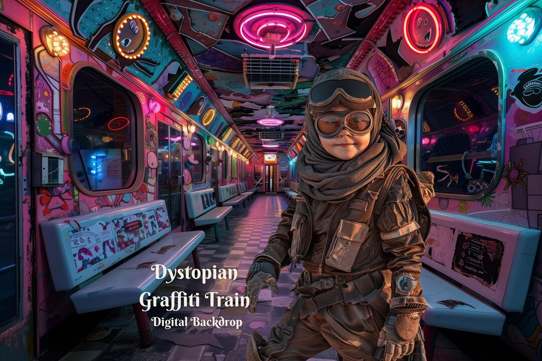 Dystopian Graffiti Train Digital Backdrop for Post Apocalyptic Era Composite Images Neon Train ...