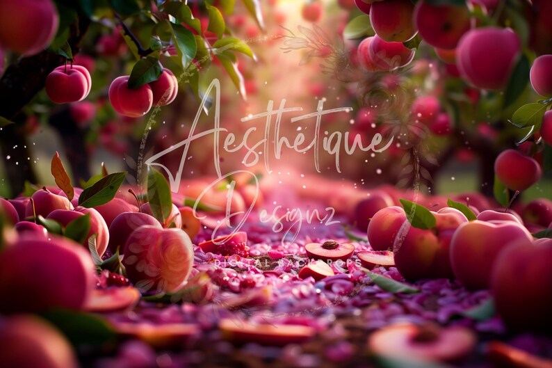 Peach Fruit Orchard Digital Backdrop Farm Apple Cart Digital Background ...