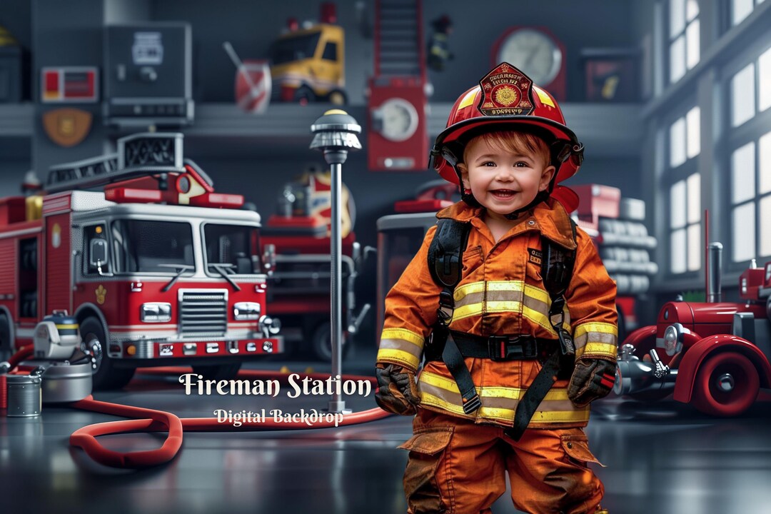 Fireman Station Digital Backdrop Fireman's Office Truck Photo ...