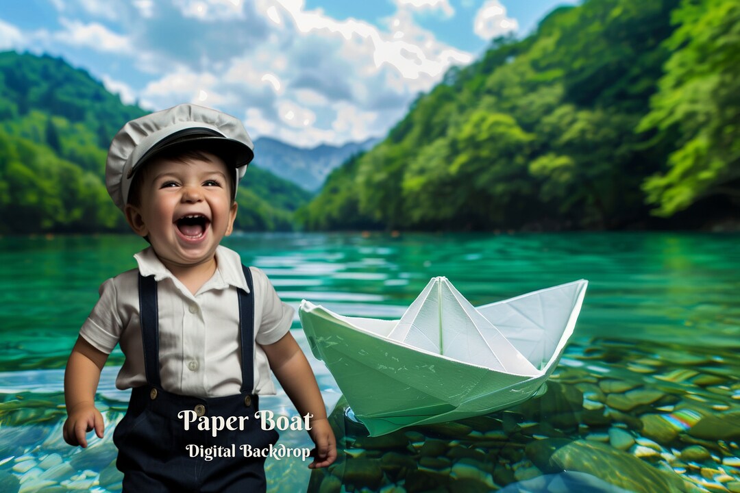 Paper Boat Digital Backdrop for Boat Origami Photo Background for ...