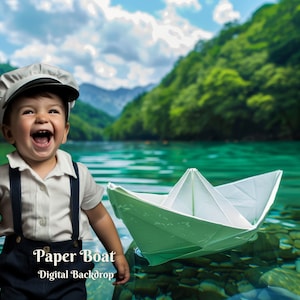 Paper Boat Digital Backdrop for Boat Origami Photo Background for ...